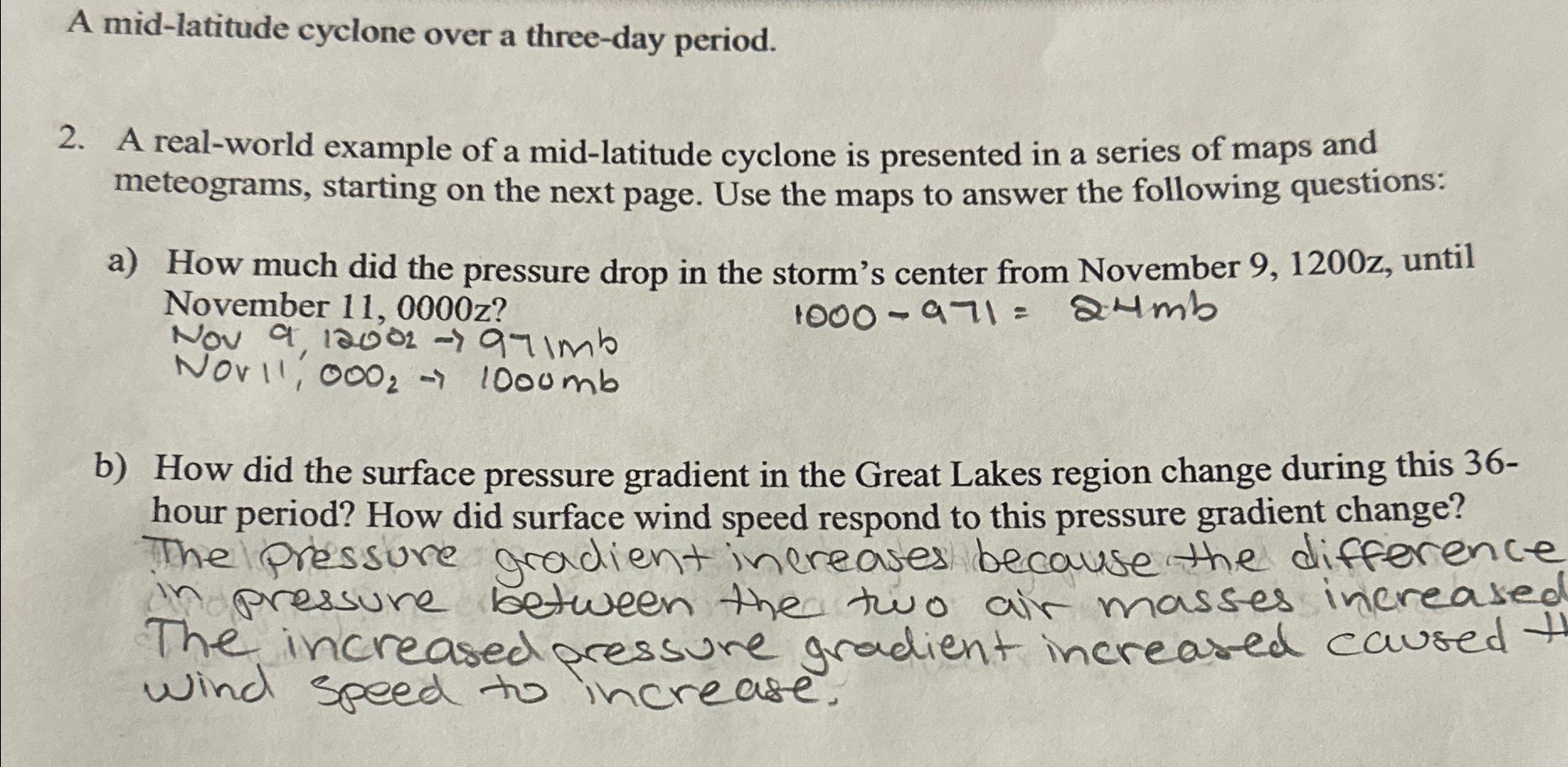 Solved A mid-latitude cyclone over a three-day period.2. ﻿A | Chegg.com