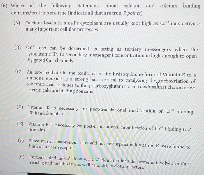 Solved which of the following statements about calcium and | Chegg.com