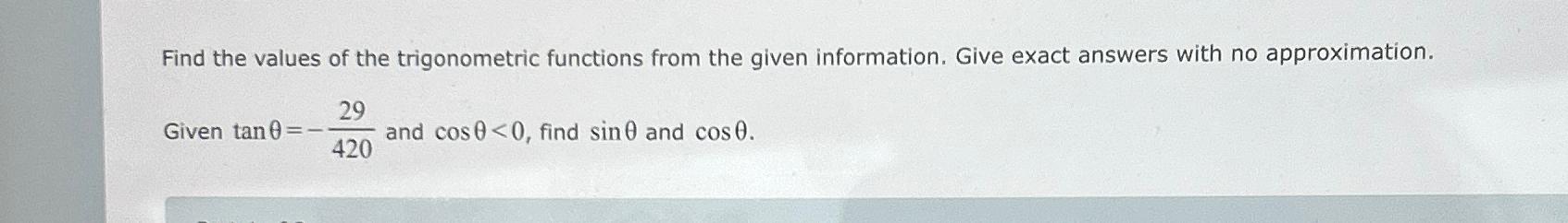 Solved Find the values of the trigonometric functions from | Chegg.com