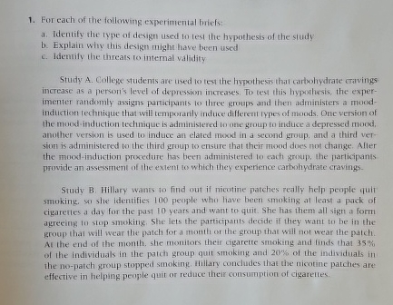 Solved For each of the following experimental briefs:a. | Chegg.com