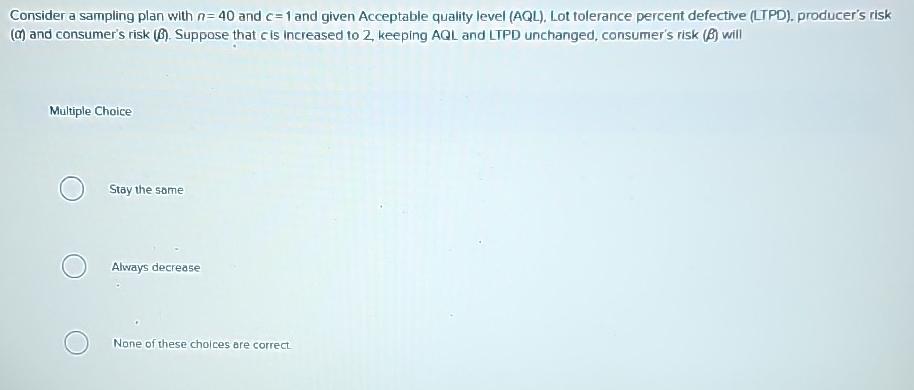 Solved Consider a sampling plan with n=40 ﻿and c=1 ﻿and | Chegg.com