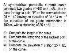 Solved A symmetrical parabolic summit curve connects two | Chegg.com