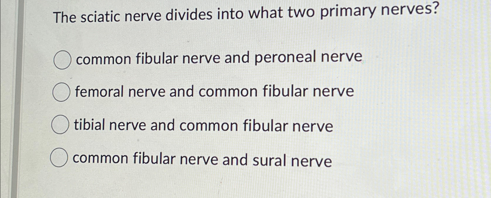 Solved The sciatic nerve divides into what two primary | Chegg.com