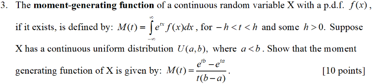 Solved The moment-generating function of a continuous random | Chegg.com