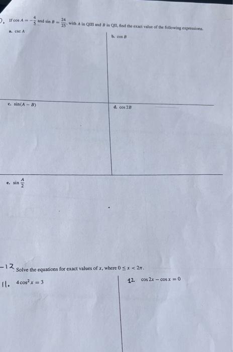 Solved -12 Solve the equations for exact values of x, where | Chegg.com