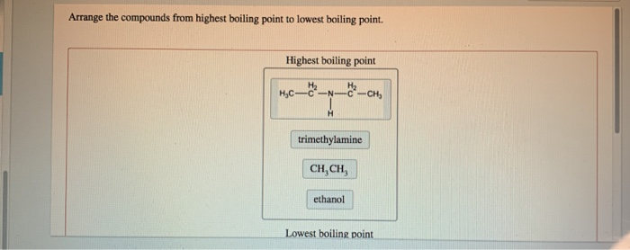 Solved Arrange the compounds from highest boiling point to | Chegg.com