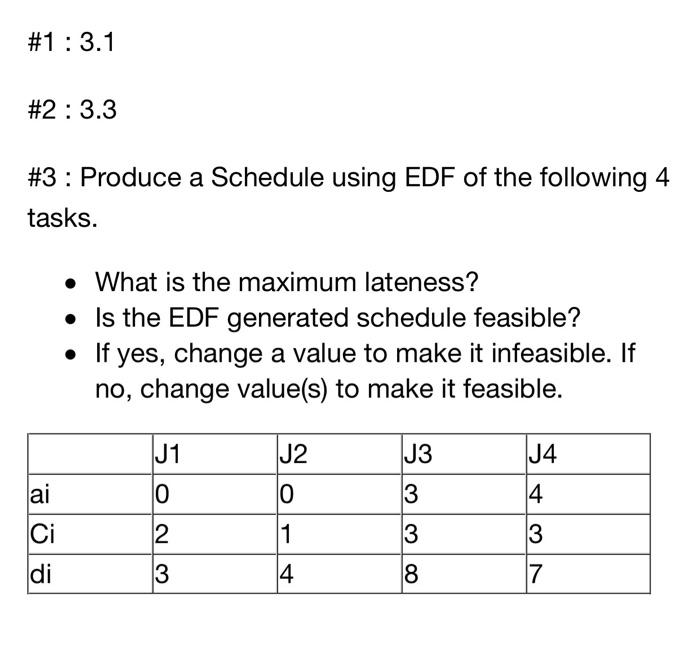 Solved \#3 : Produce a Schedule using EDF of the following 4 | Chegg.com
