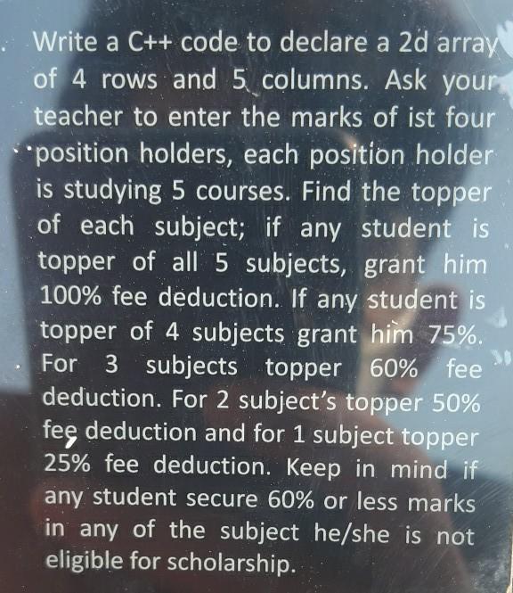 1. Write a C++ code to declare a 2d array of 4 rows | Chegg.com