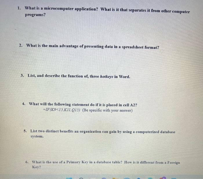 Solved 1 What Is A Microcomputer Application What Is It