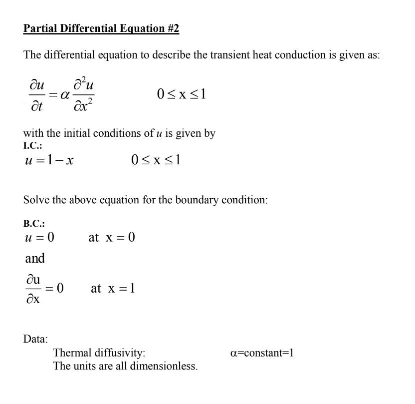 Solved Partial Differential Equation \#2 The differential | Chegg.com
