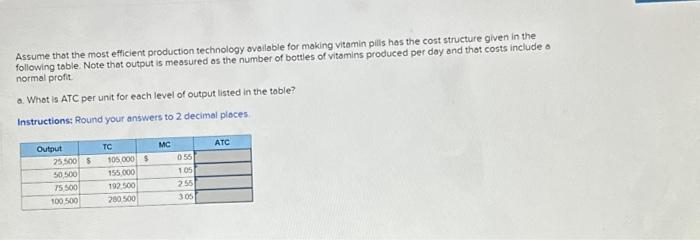 Solved Assume that the most efficient production technology | Chegg.com