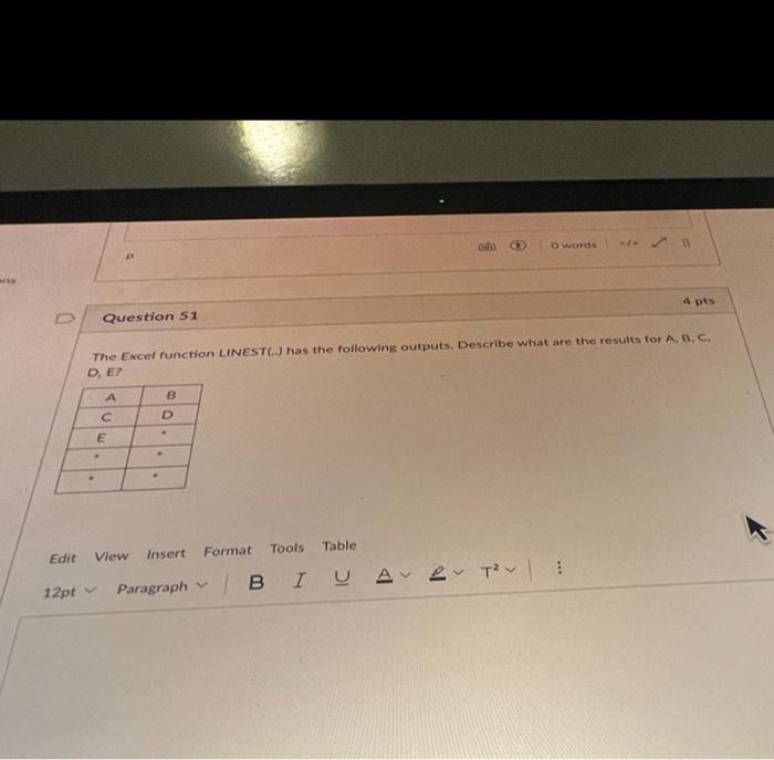 Solved The Excel Function Linest Has The Following