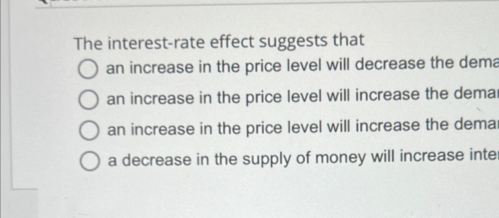 Solved The interest-rate effect suggests that an increase in | Chegg.com