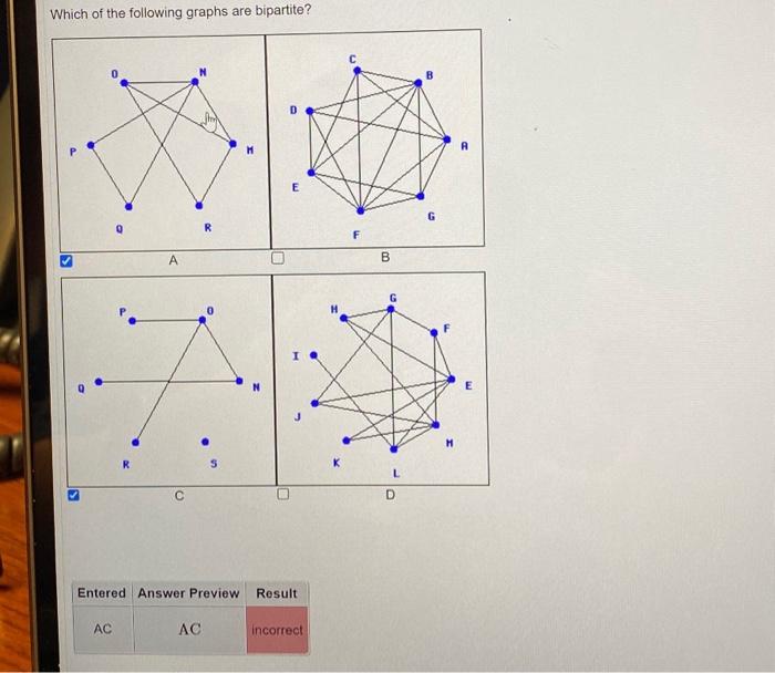 Solved Which of the following graphs are bipartite? | Chegg.com