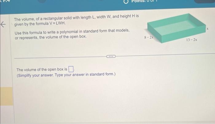 Solved The volume, of a rectangular solid with length L, | Chegg.com