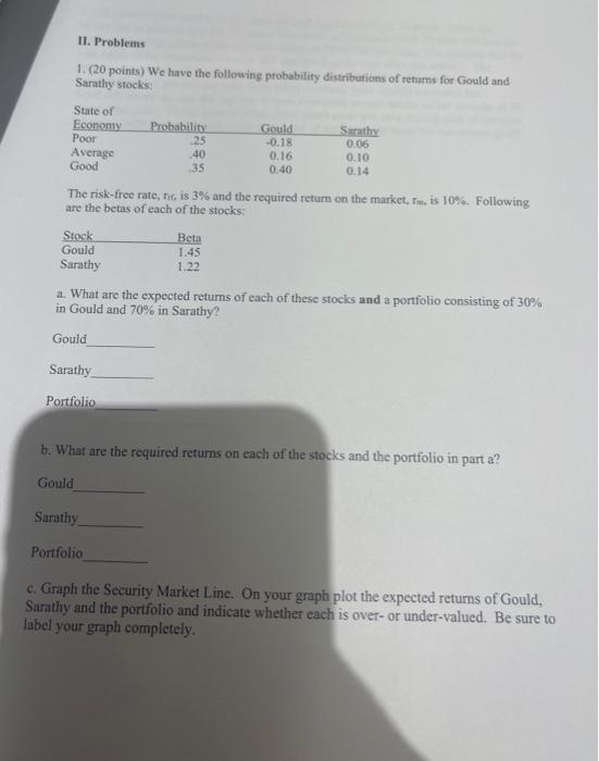 Solved II. Problems 1. (20 points) We have the following | Chegg.com