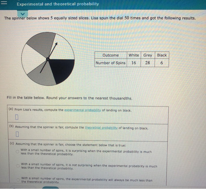 Solved Experimental and theoretical probability The spinner | Chegg.com