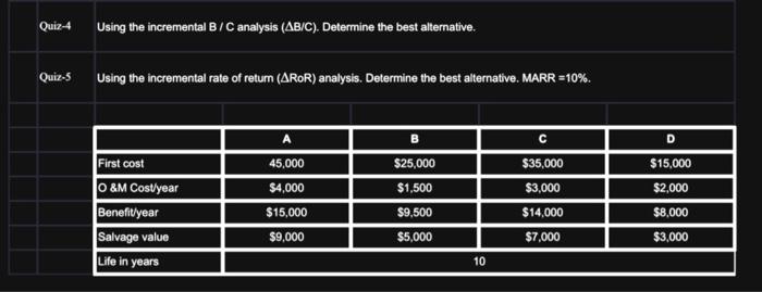 Solved Quiz-4 Using the incremental B/C analysis ( B/C). | Chegg.com