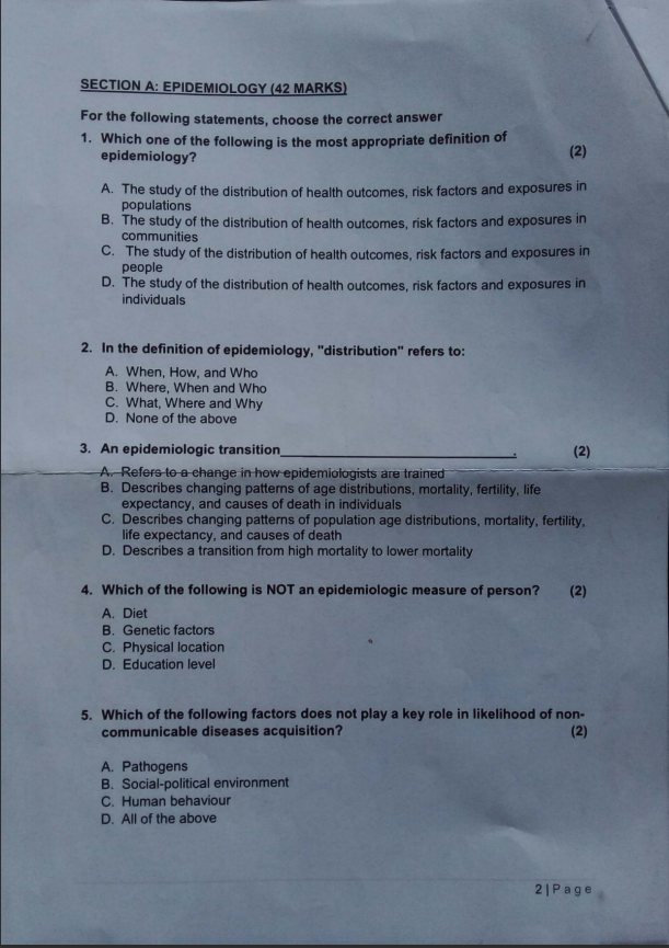 Solved SECTION A: EPIDEMIOLOGY (42 ﻿MARKS)For the following | Chegg.com