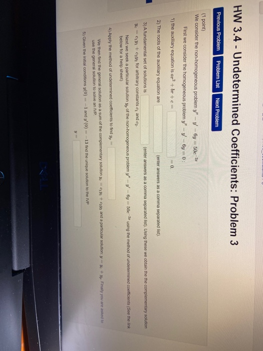 Solved HW 3.4 - Undetermined Coefficients: Problem 3 | Chegg.com