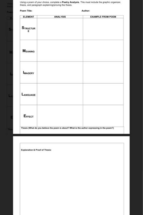 Using a poem of your choice, complete a Poetry | Chegg.com