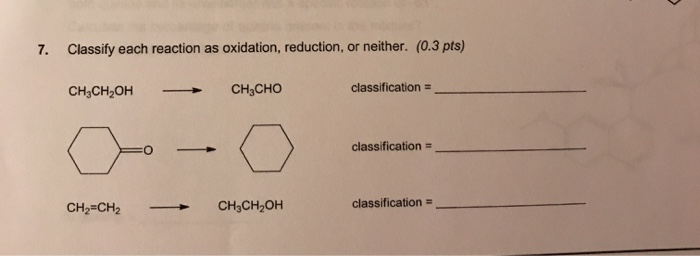 Solved 7. Classify each reaction as oxidation, reduction, or | Chegg.com