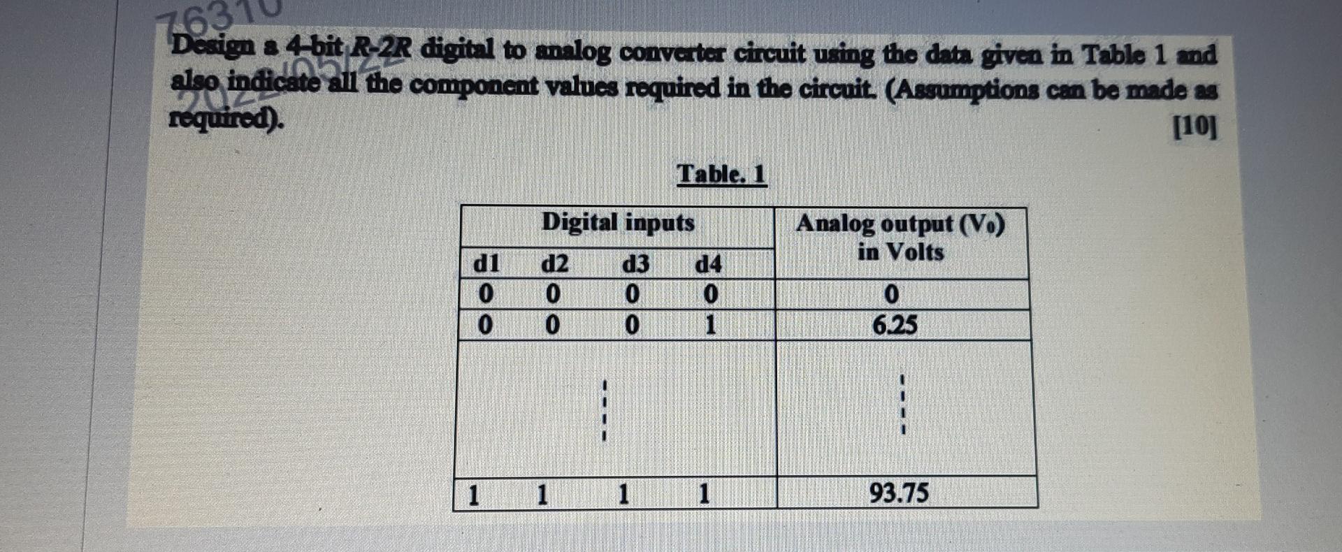 Solved 763 Design a 4-bit R-2R digital to analog converter | Chegg.com