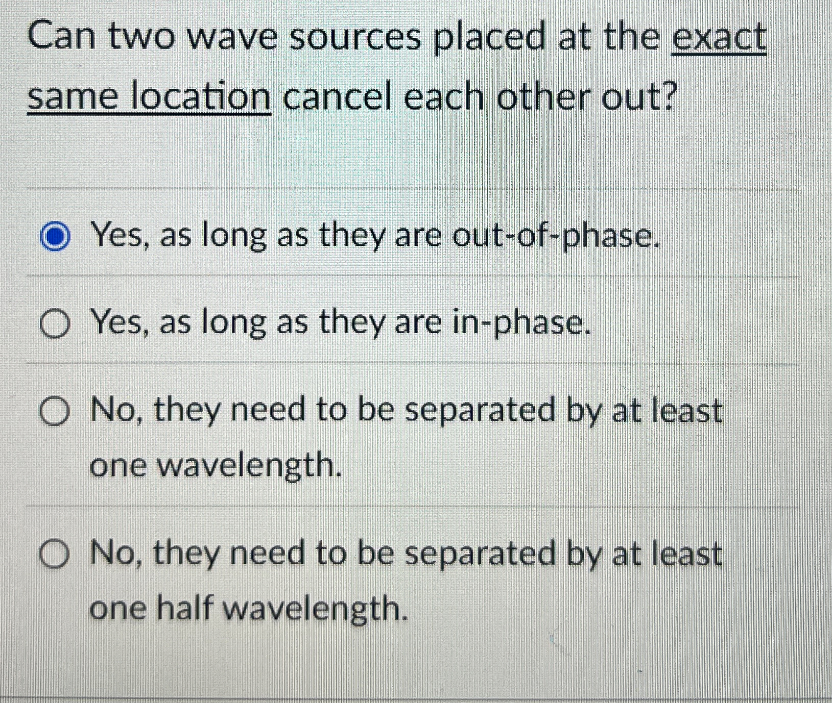 Solved Can two wave sources placed at the exact same | Chegg.com