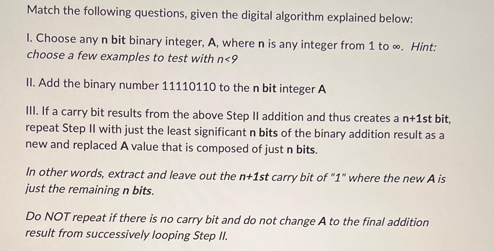 Solved Match the following questions, given the digital | Chegg.com