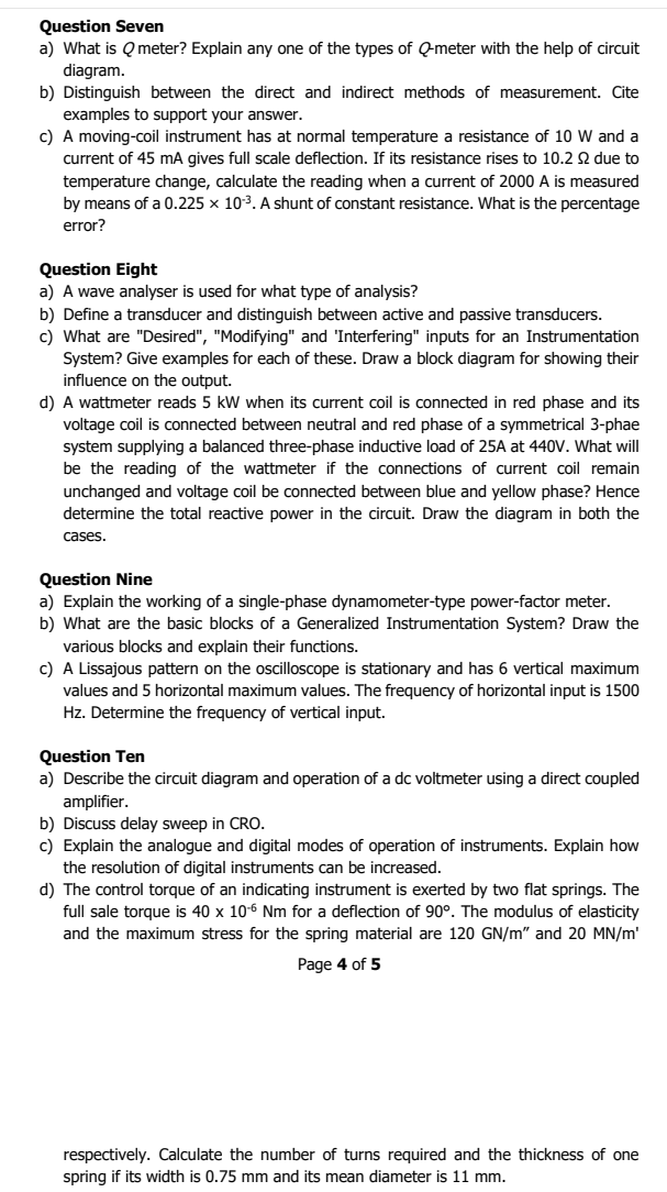 Solved Question Seven a) What is Q meter? Explain any one of | Chegg.com