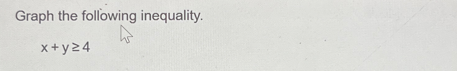 Solved Graph the following inequality.x+y≥4 | Chegg.com