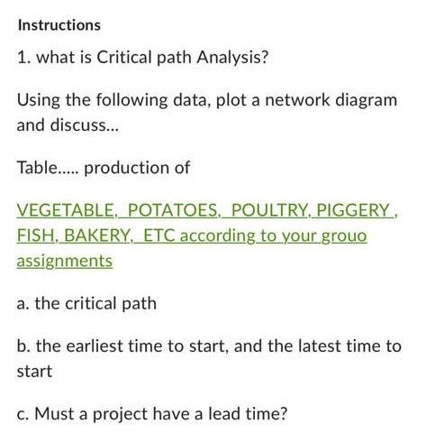 Solved Instructions 1. what is Critical path Analysis? Using | Chegg.com