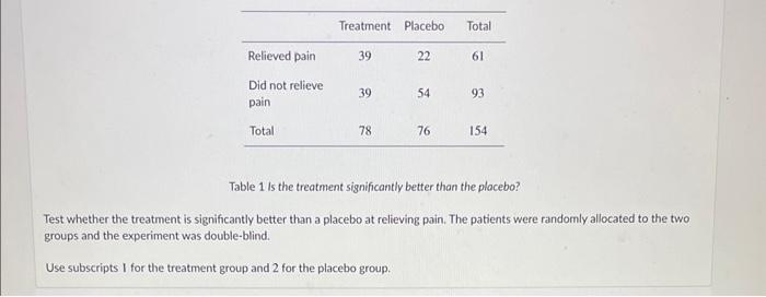 Solved Table 1 is the treatment significantly better than | Chegg.com