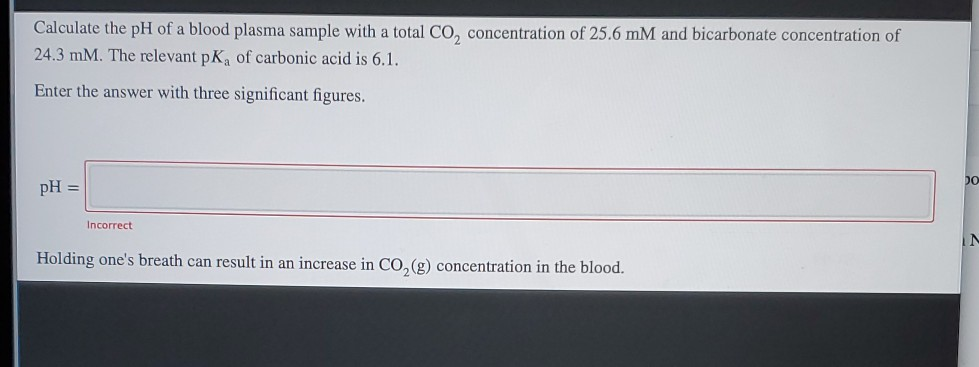Solved Calculate the pH of a blood plasma sample with a | Chegg.com