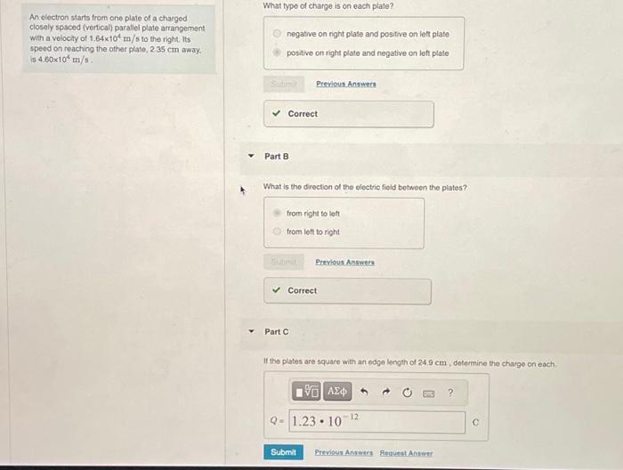 Solved An electron starts from one plate of a charged | Chegg.com