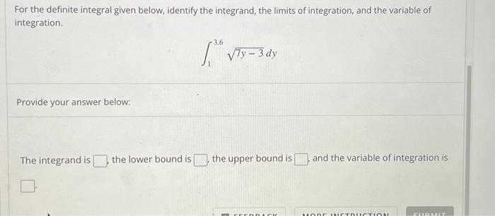 Solved For the definite integral given below, identify the | Chegg.com