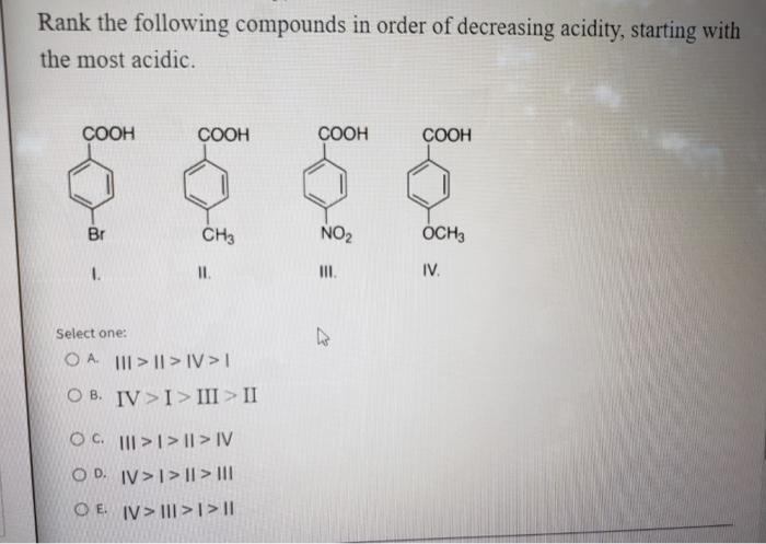 Solved Rank the following compounds in order of decreasing | Chegg.com
