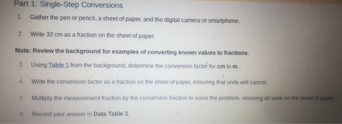 Solved Part 1: Single-Step Conversions Gather the pen or | Chegg.com