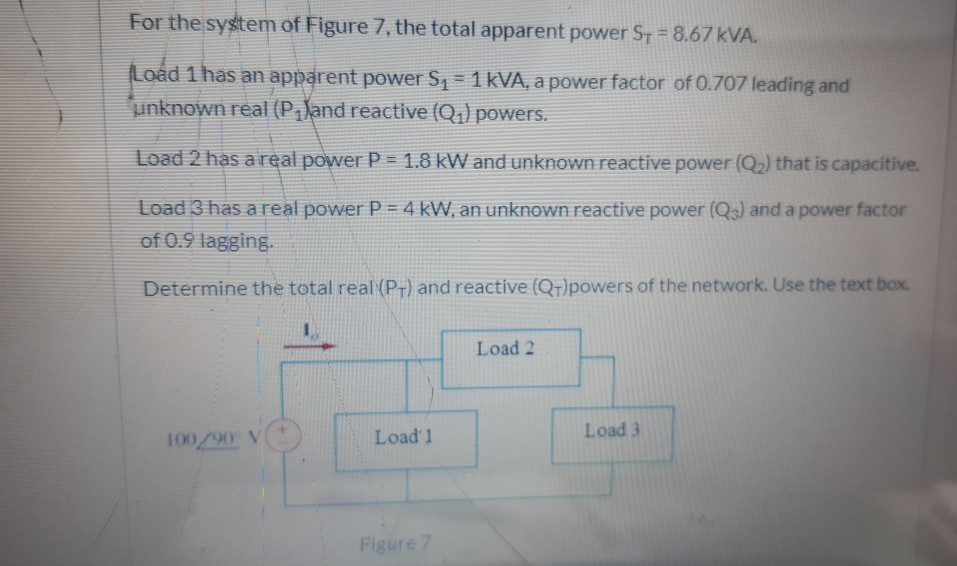 Solved For the system of Figure 7, the total apparent power | Chegg.com