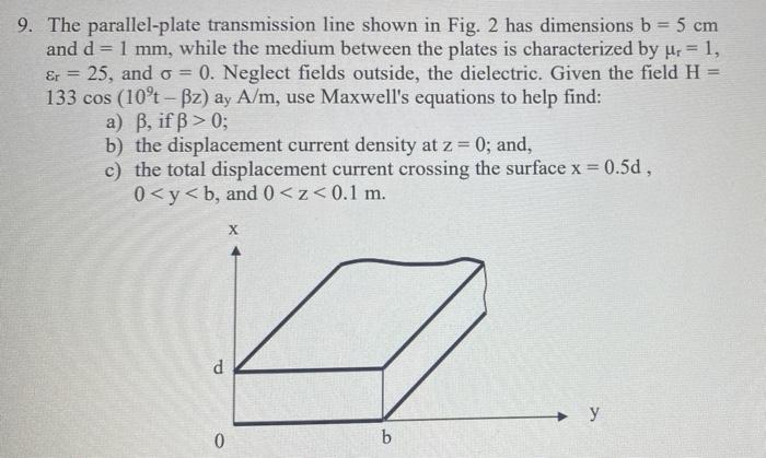 Solved - 9. The parallel-plate transmission line shown in | Chegg.com