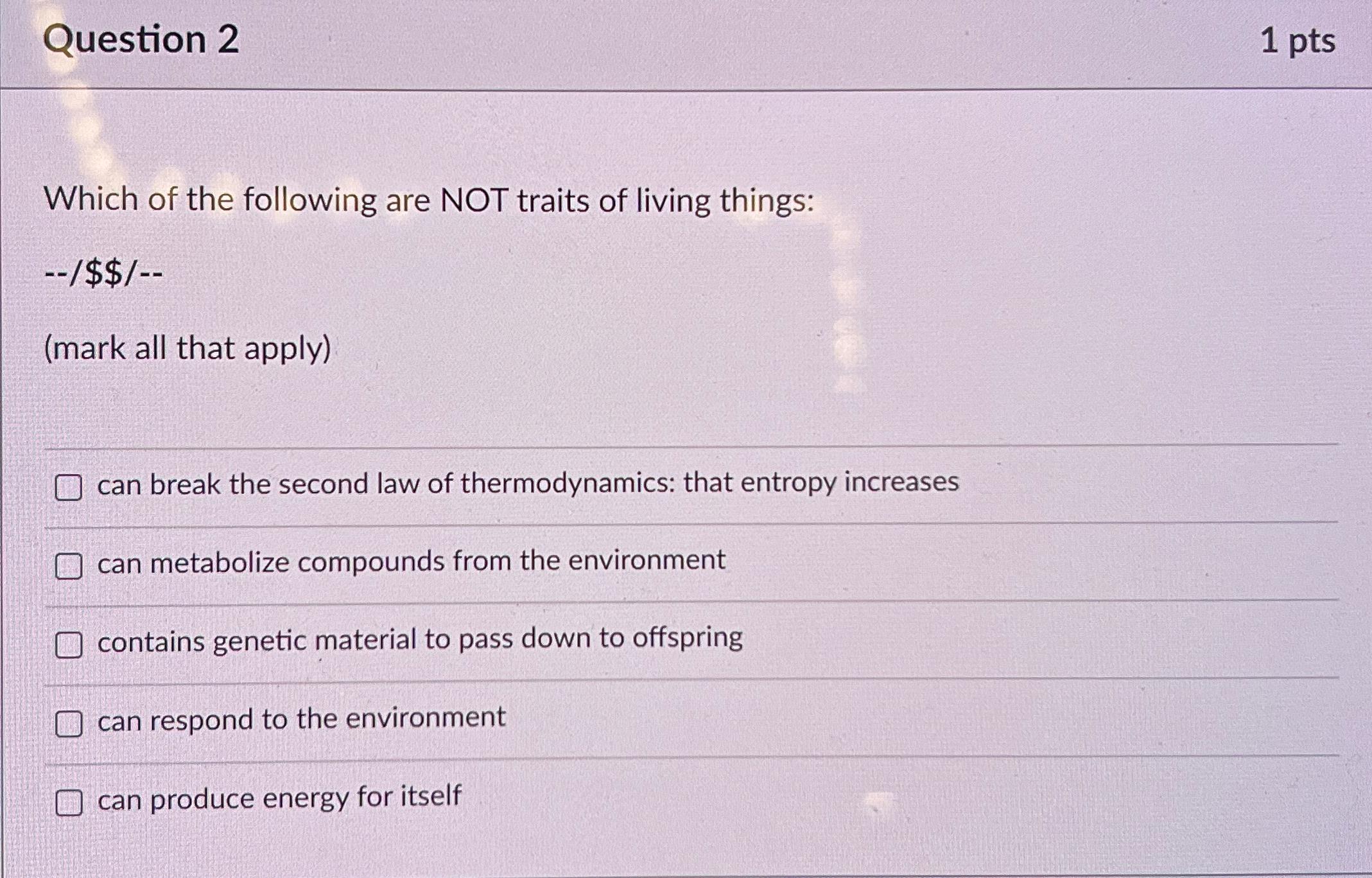 Solved Question 21 ﻿ptsWhich of the following are NOT traits | Chegg.com