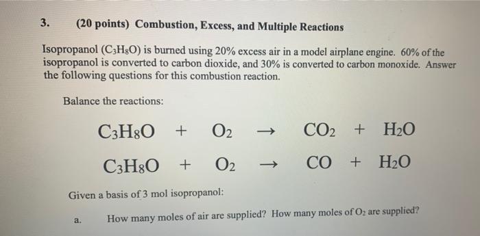 Solved 3. (20 points) Combustion, Excess, and Multiple | Chegg.com