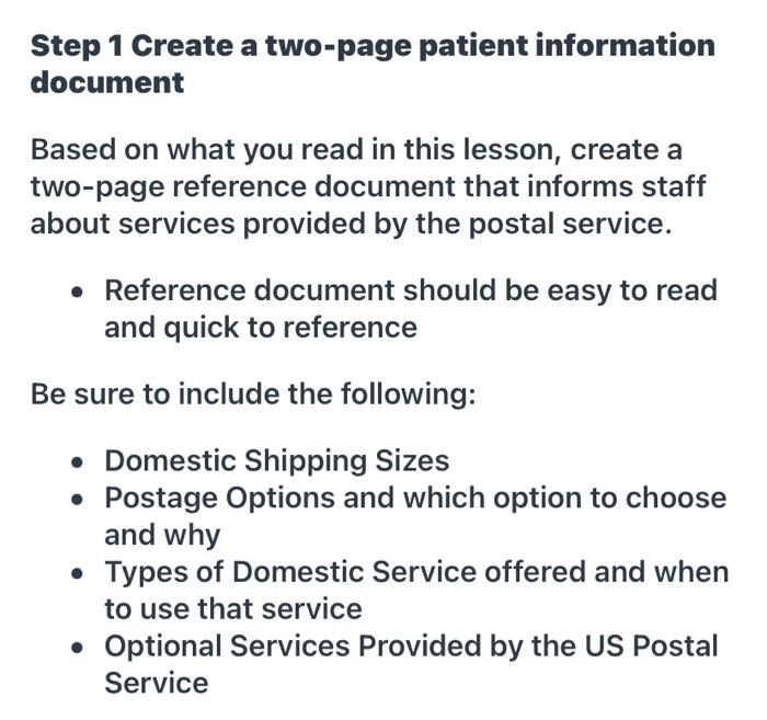 Solved Step 1 Create a two-page patient information document | Chegg.com