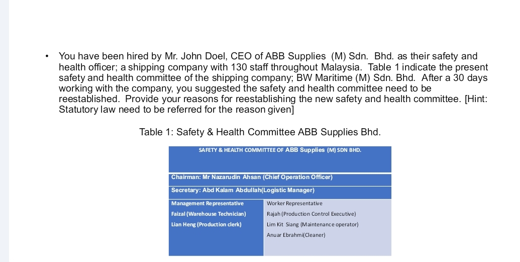 Solved You have been hired by Mr. ﻿John Doel, CEO of ABB | Chegg.com