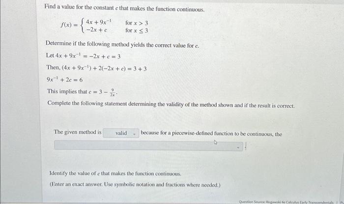 Solved Find a value for the constant c that makes the | Chegg.com