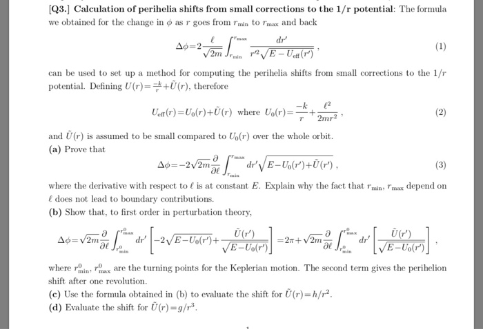 S [Q3.) Calculation of perihelia shifts from small | Chegg.com