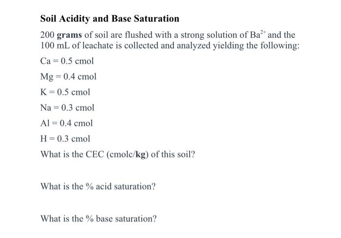 Solved Soil Acidity and Base Saturation 200 grams of soil | Chegg.com