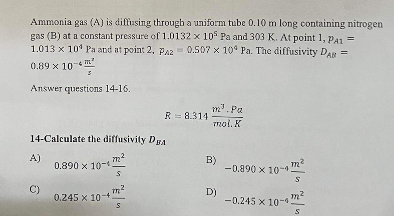 Solved Ammonia gas (A) ﻿is diffusing through a uniform tube | Chegg.com