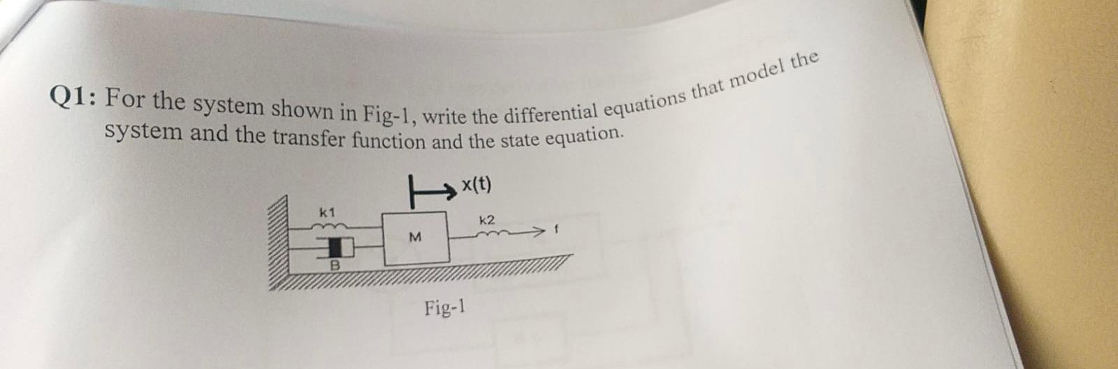 Solved Q1: For the system shown in Fig-1, ﻿write the | Chegg.com