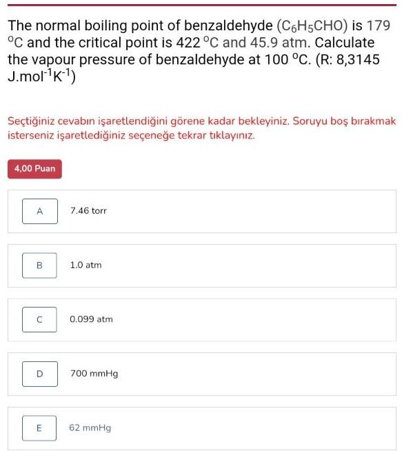 Solved The normal boiling point of benzaldehyde (C6H5CHO) is | Chegg.com